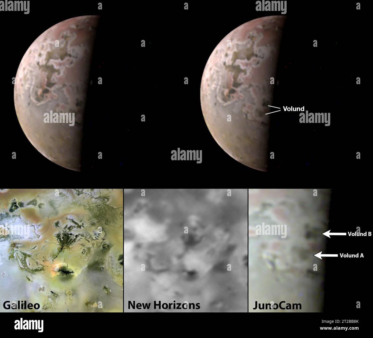Composite images show Jupiter's moon Io around the Volund region ...