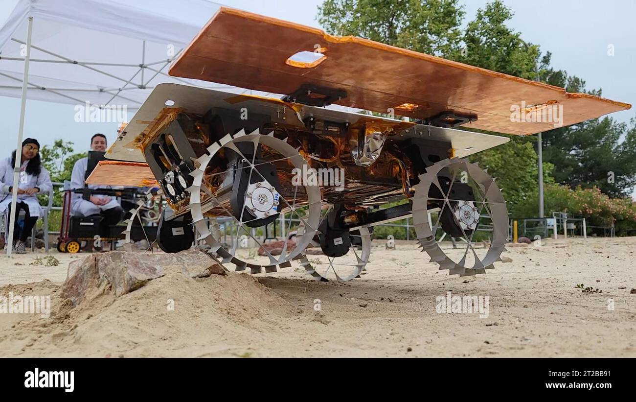. CADRE Mini Rover Drives Over a Rock. A development rover that is part ...