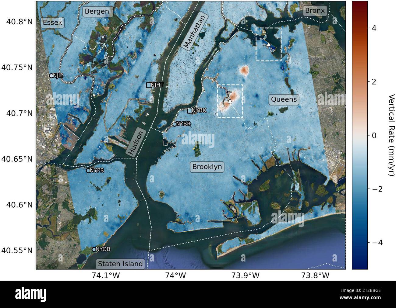 . Map of New York City Subsidence and Uplift. Researchers from NASA's ...