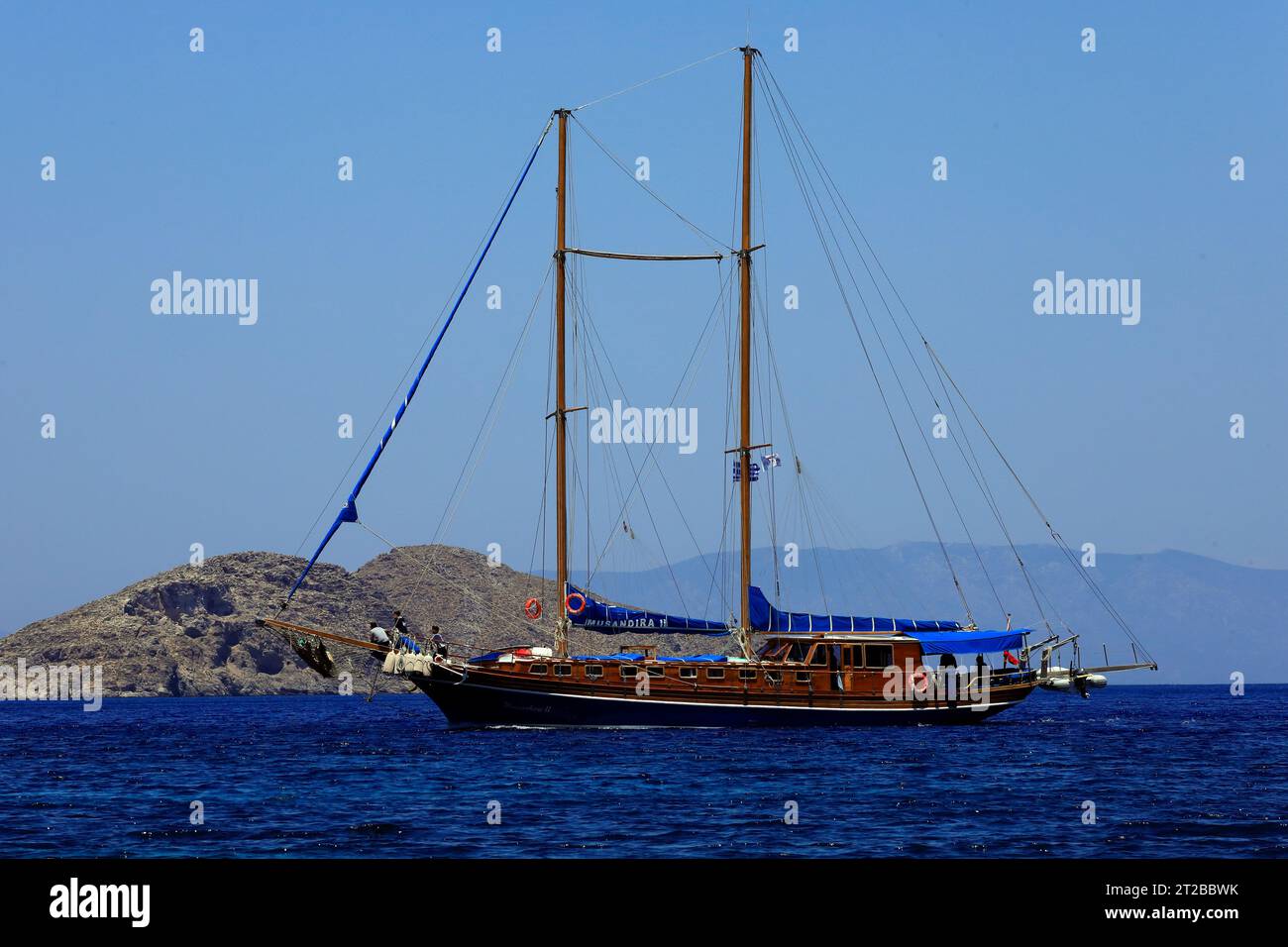 Turkish style gulet - wooden sailing boat travelling on engines ...