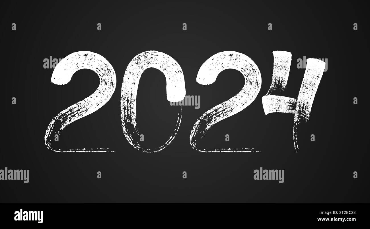 Decorative 2024 New Year card. Paint brush strokes number design Stock ...