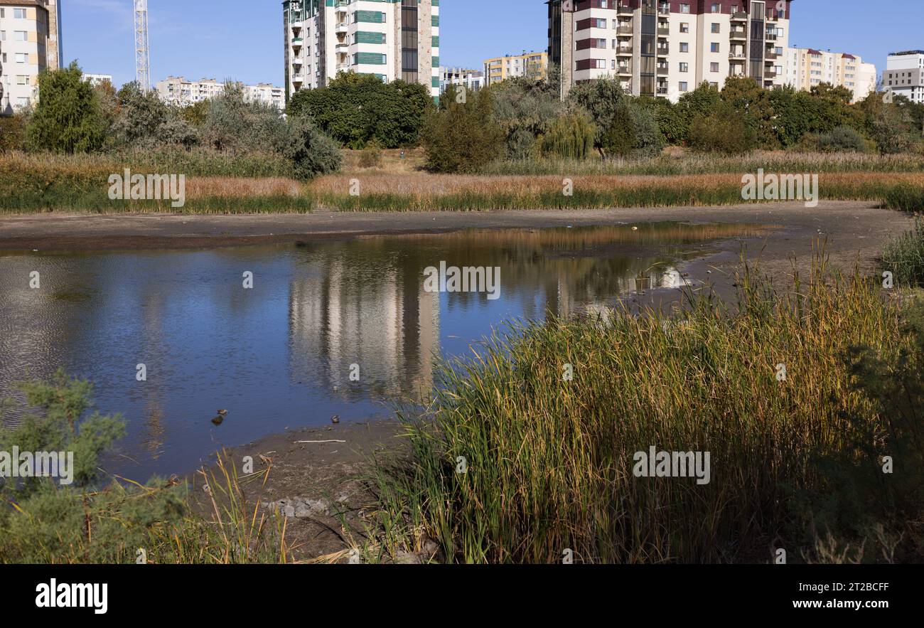 Dry lake, Dry cracked soil. The remains, the last drop of water, of an ...