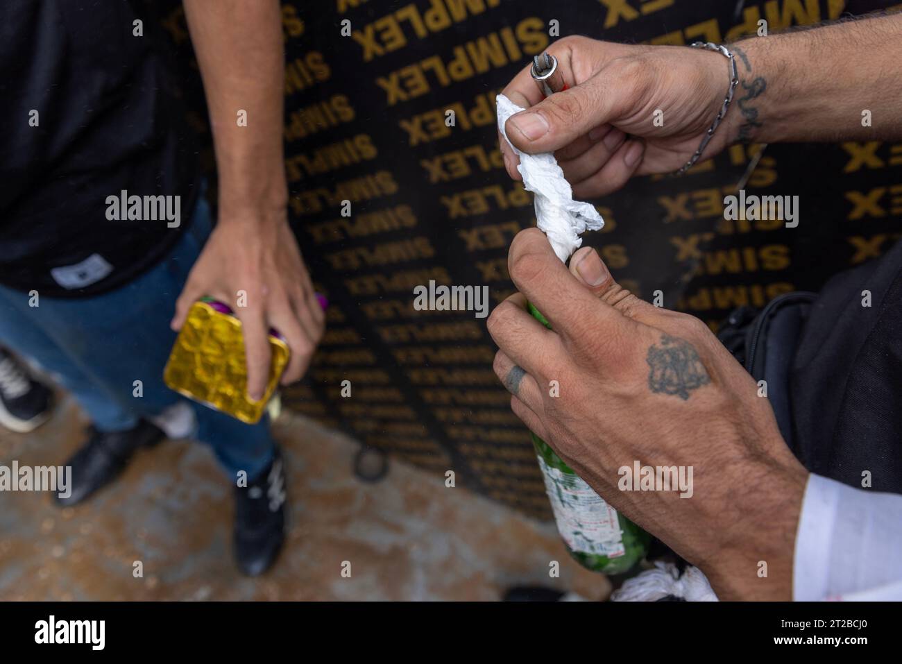Awkar, Lebanon. 18th Oct, 2023. A demonstrator attempts to ignite a ...