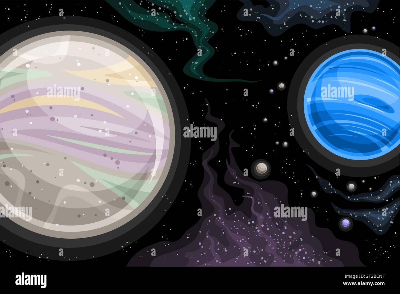 Vector Fantasy Space Chart, astronomical horizontal poster with cartoon ...