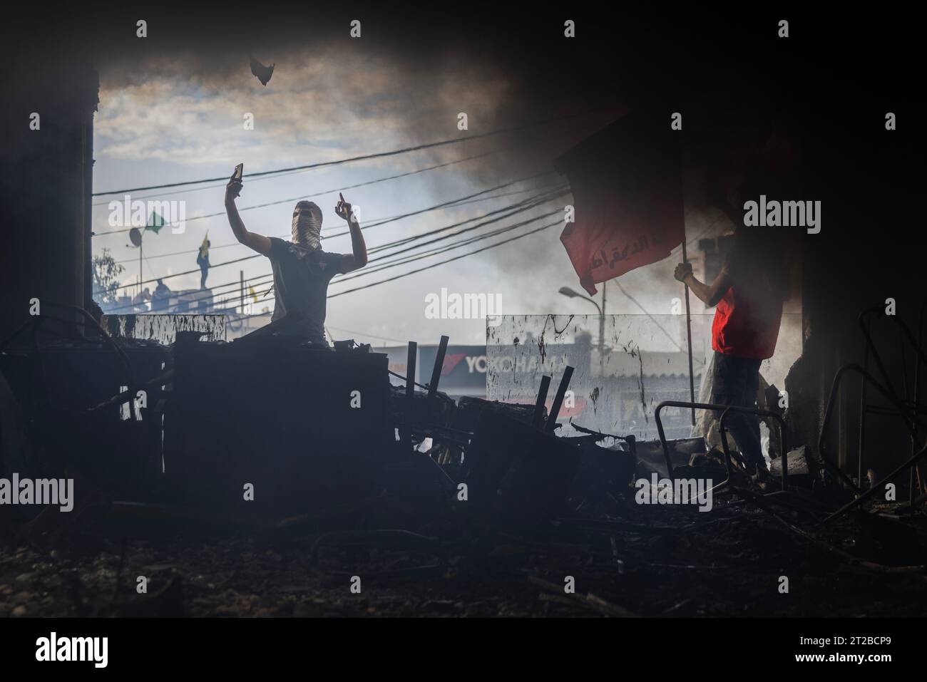 Awkar, Lebanon. 18th Oct, 2023. A demonstrator poses for a selfie ...