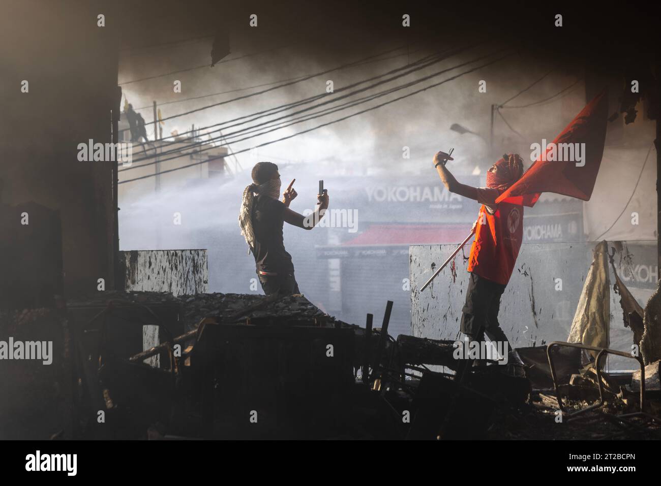 Awkar, Lebanon. 18th Oct, 2023. Demonstrators posing for selfies inside ...