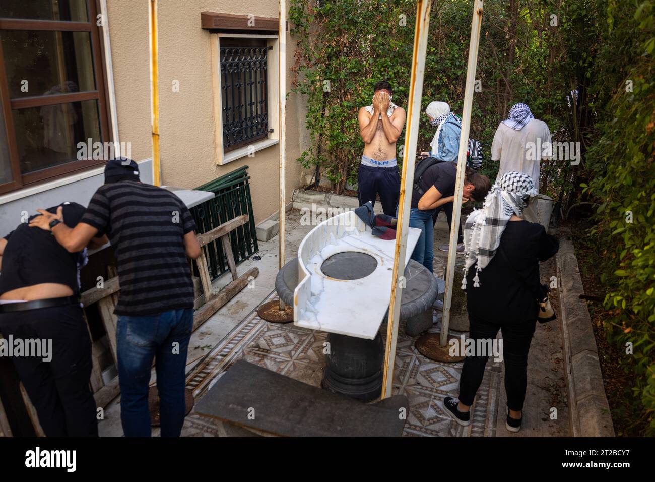Awkar, Lebanon. 18th Oct, 2023. Demonstrators covering their faces in ...