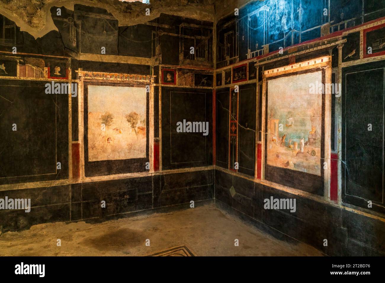 POMPEI ITALY - SEPTEMBER 20 2023: Wall frescos inside a building in ...