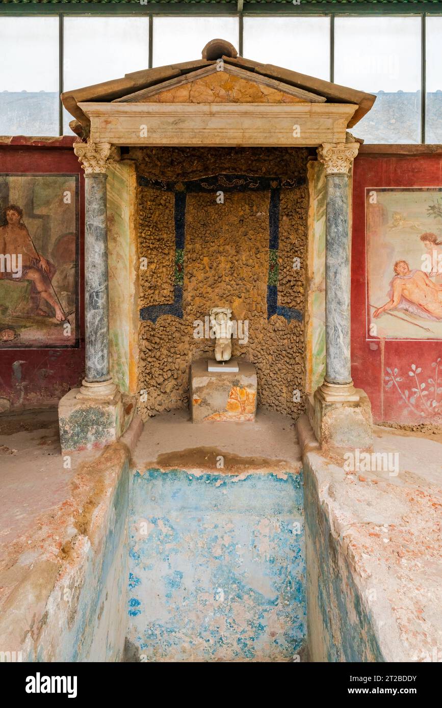 POMPEI ITALY - SEPTEMBER 20 2023: Wall frescos inside a building in ...