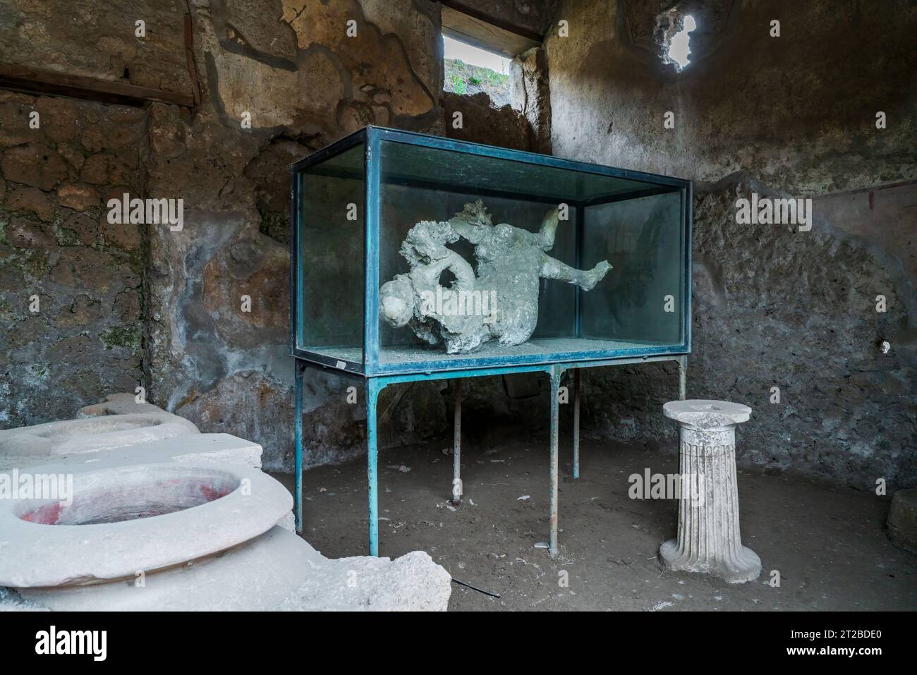POMPEI, ITALY - SEPTEMBER 20 2023: Plaster body cast of a victim buried ...