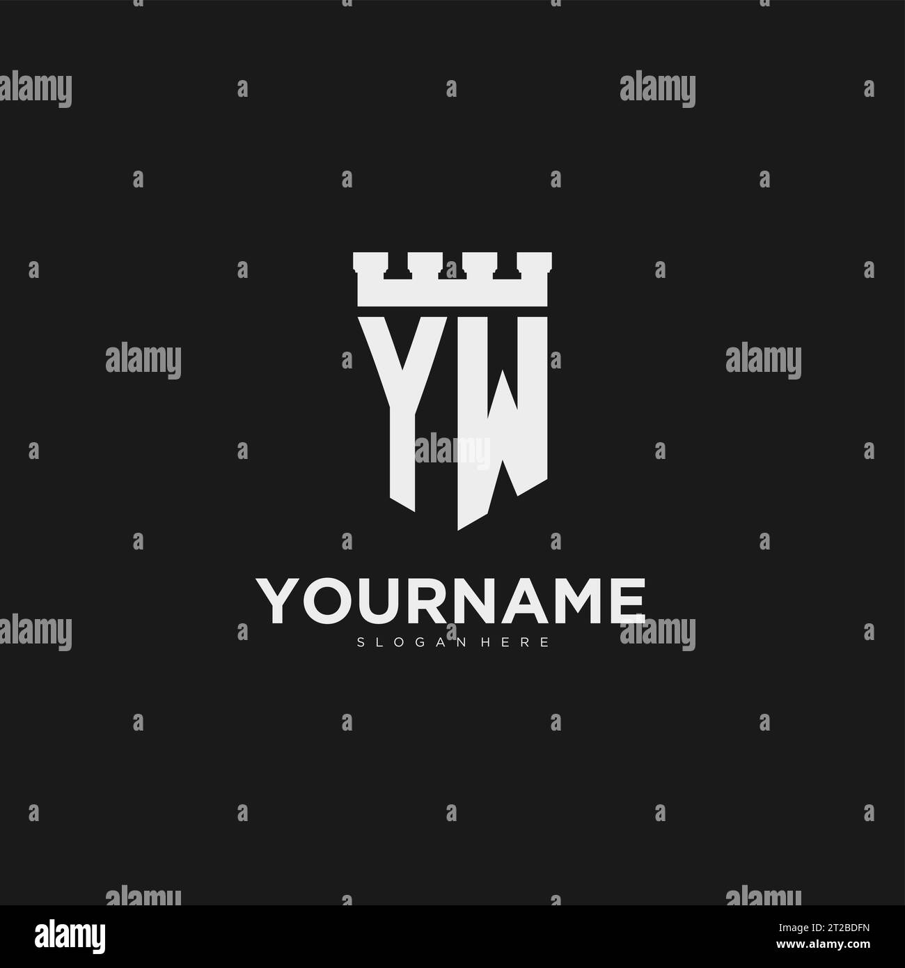 Initials YW logo monogram with shield and fortress design vector ...