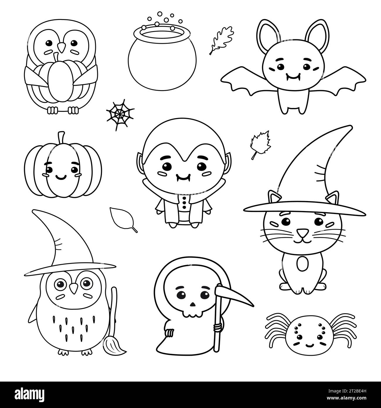 Vector set of flat hand drawn outline Halloween characters isolated on ...