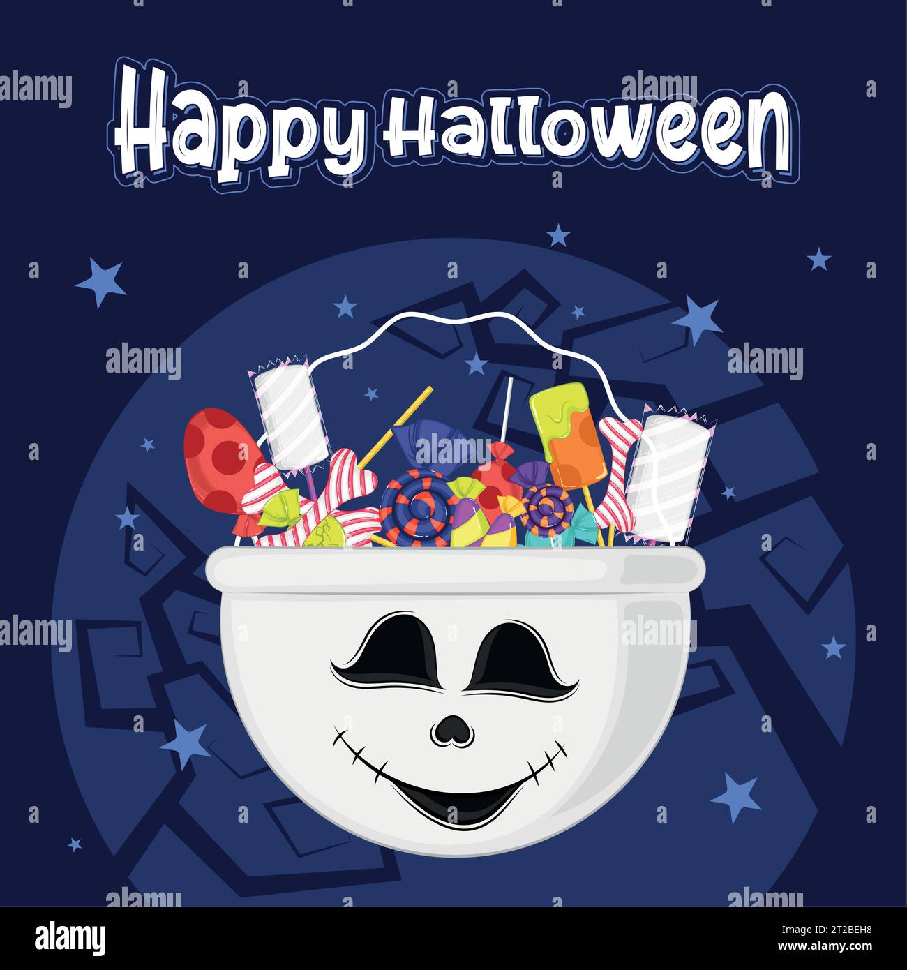 Colored halloween candies skull basket Happy halloween Vector Stock ...