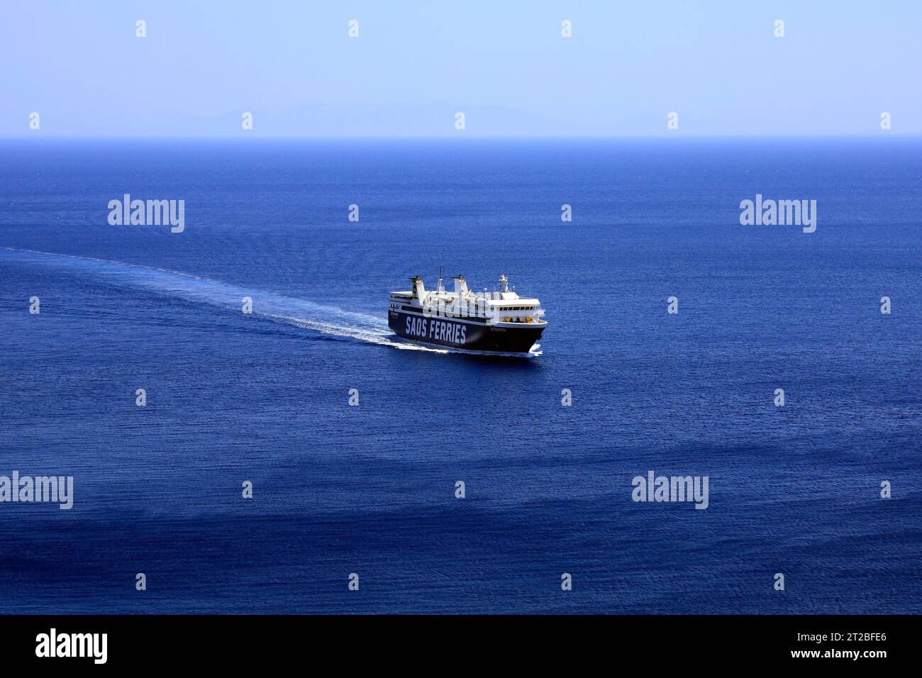 SAOS Ferries ferry boat The Stavros approaching Tilos harbour, Tilos ...
