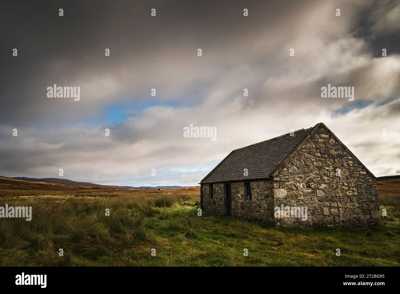 A cloudy autumnal HDR image of a solitary bothy/croft at inchkinloch in ...