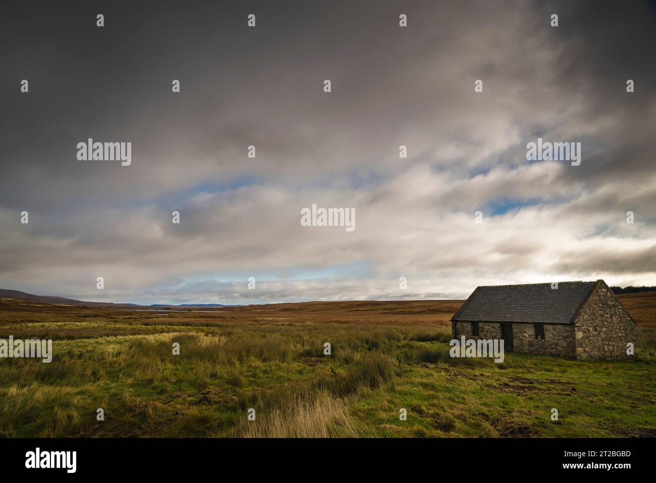 A cloudy autumnal HDR image of a solitary bothy/croft at inchkinloch in ...