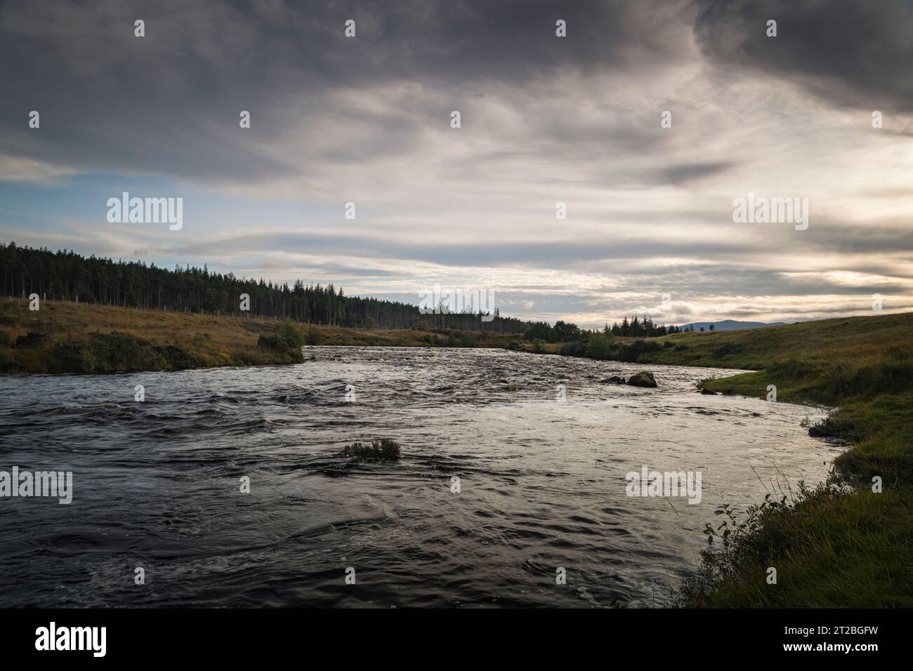 An autumnal dusk HDR image of the River Naver, known as a salmon river ...