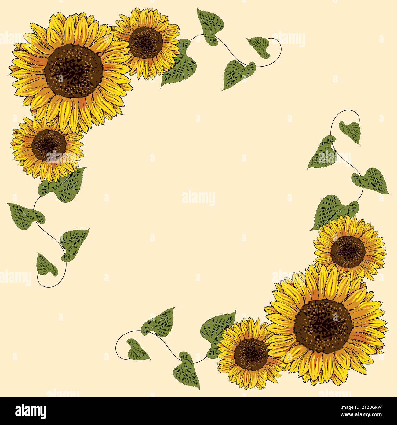 Colored sunflower frame Flower border Vector Stock Vector Image & Art ...