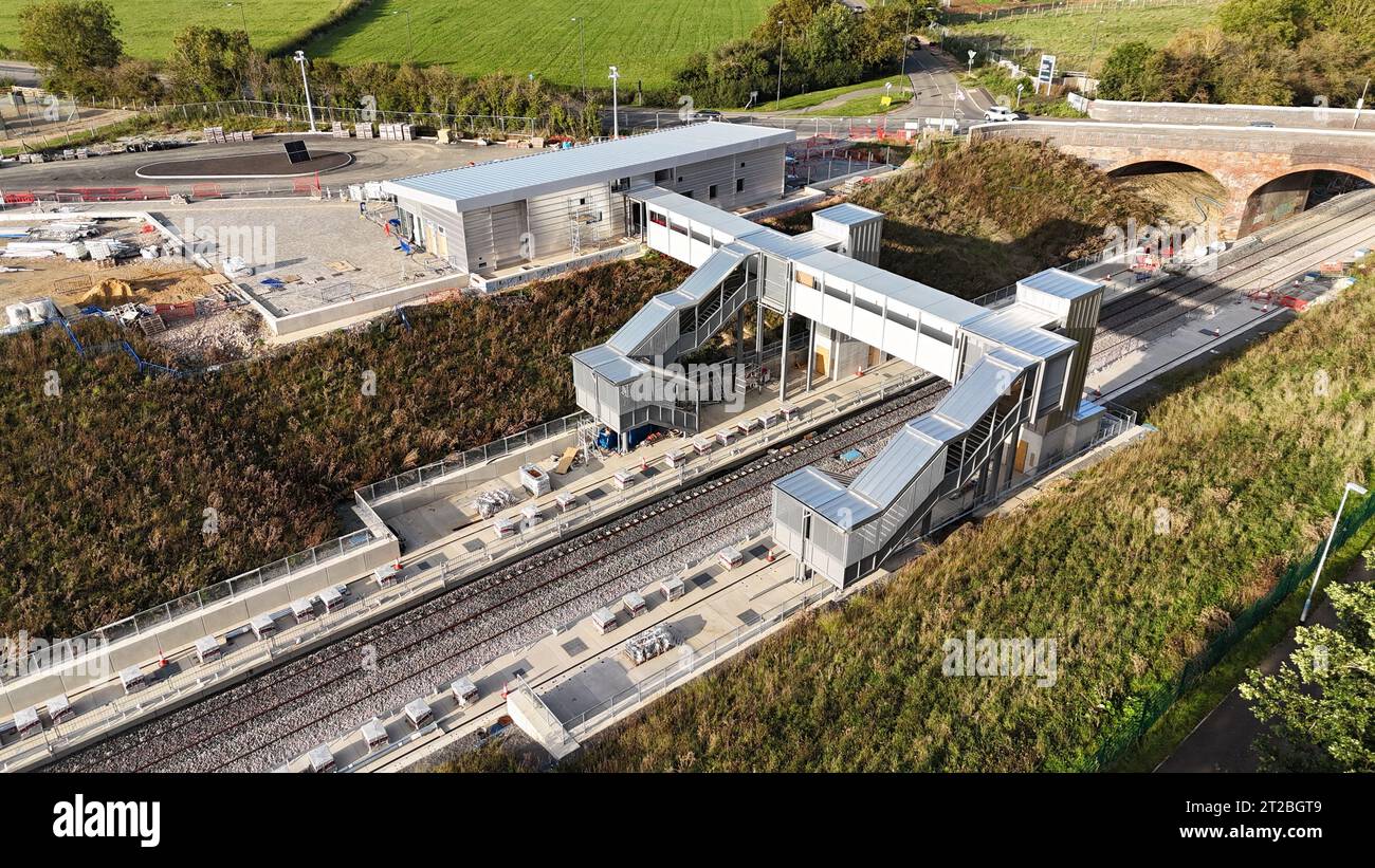 An aerial view of the construction of East West Rail Winslow Buckinghamshire Station Stock Photo ...