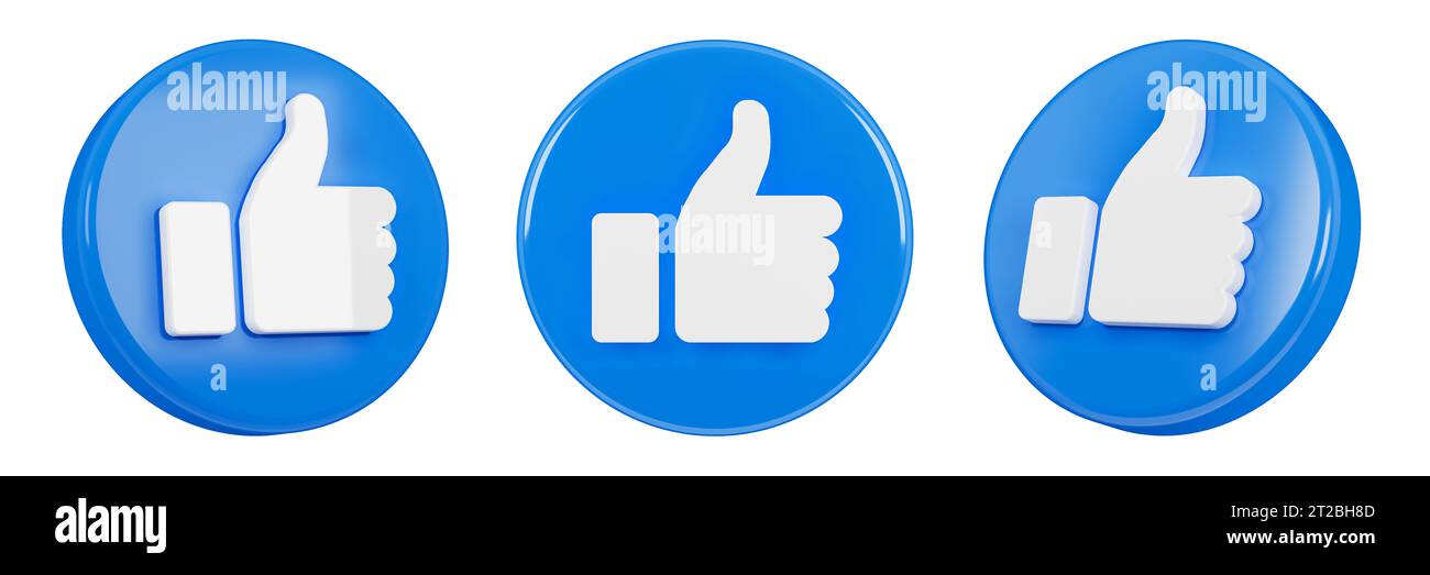 Blue like icon thumbs up social sign or notification button 3D symbol ...