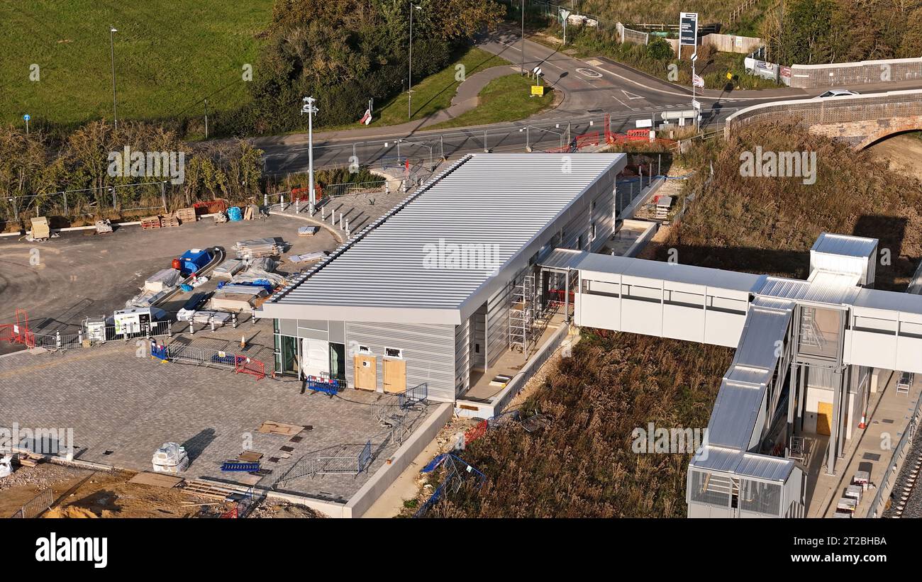 An aerial view of the construction of East West Rail Winslow Buckinghamshire Station Stock Photo ...