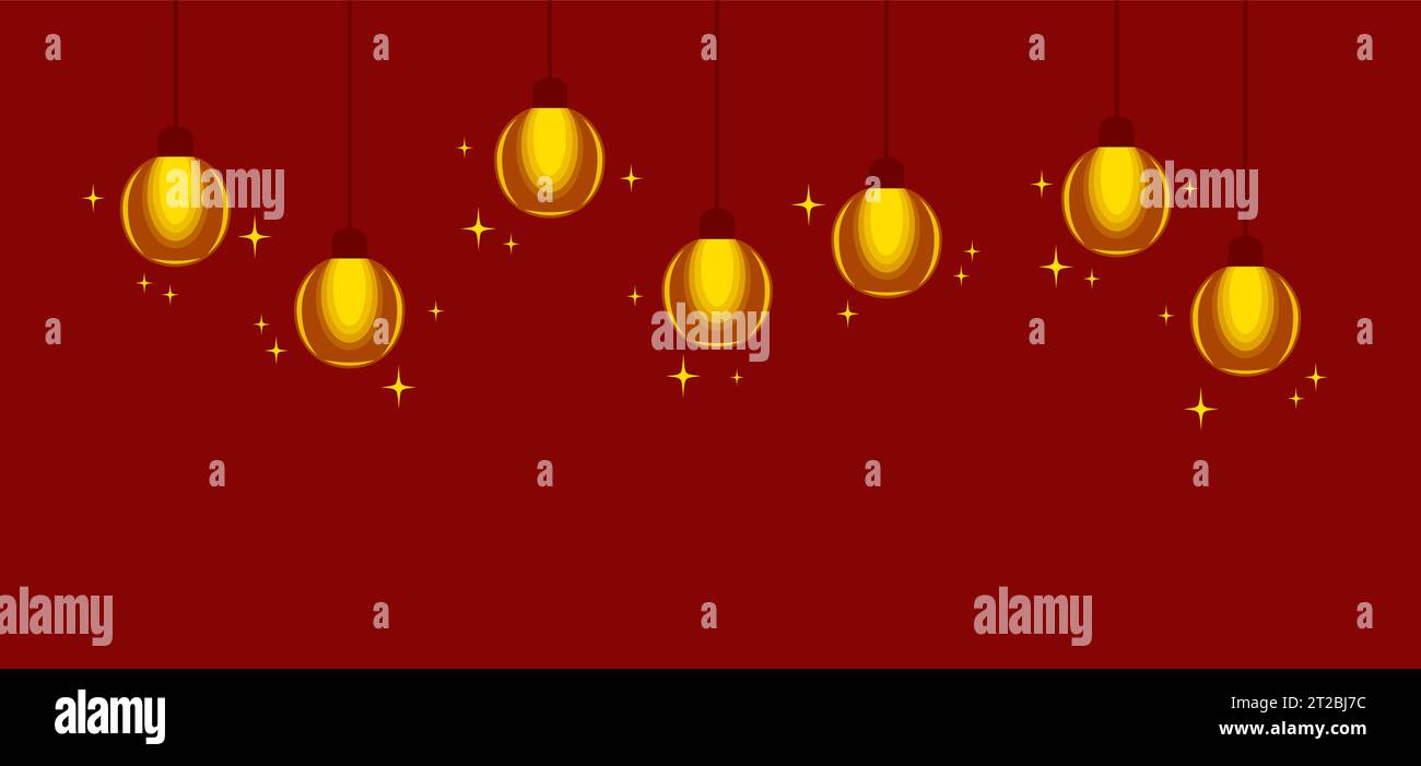 Gold light bulbs on red maroon background. Festive glowing garland ...