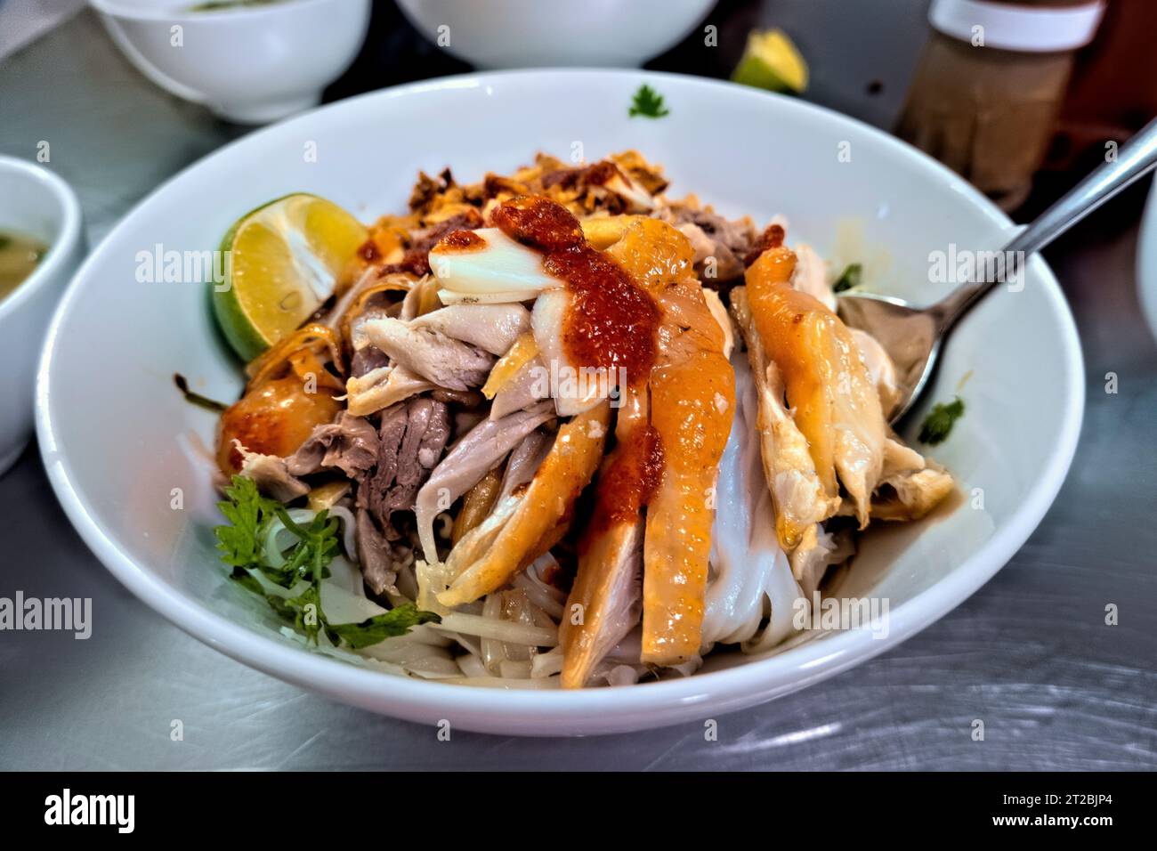 Fresh bowl of dry pho at the famed Pho Ga Nguyet restaurant, Hanoi ...