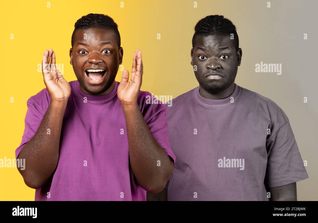 African Guy Expressing Excitement And Disappointment, Studio, Collage ...