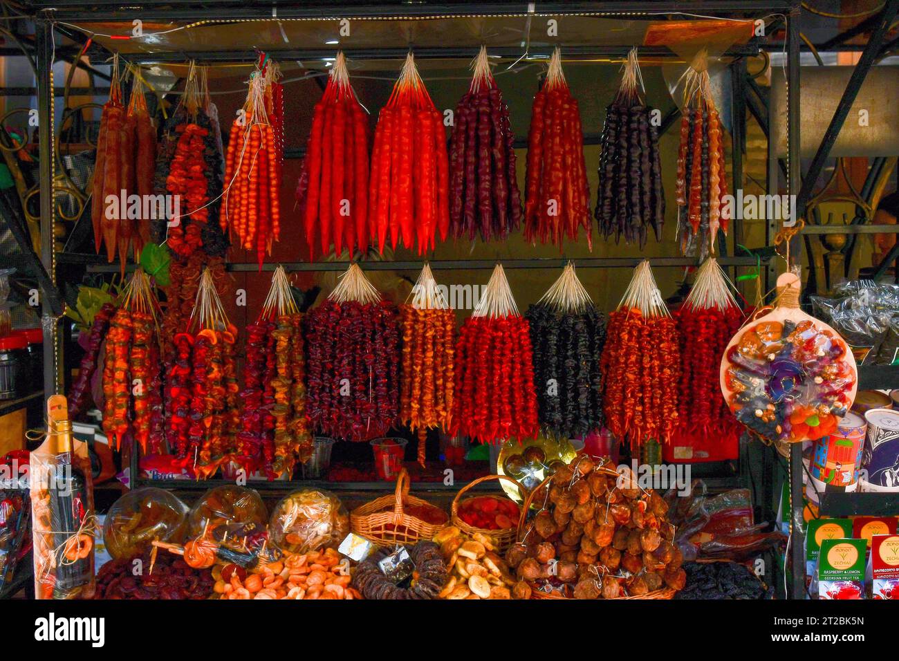 Traditional Georgian food sausage-shaped candy churchkhela hanging in ...