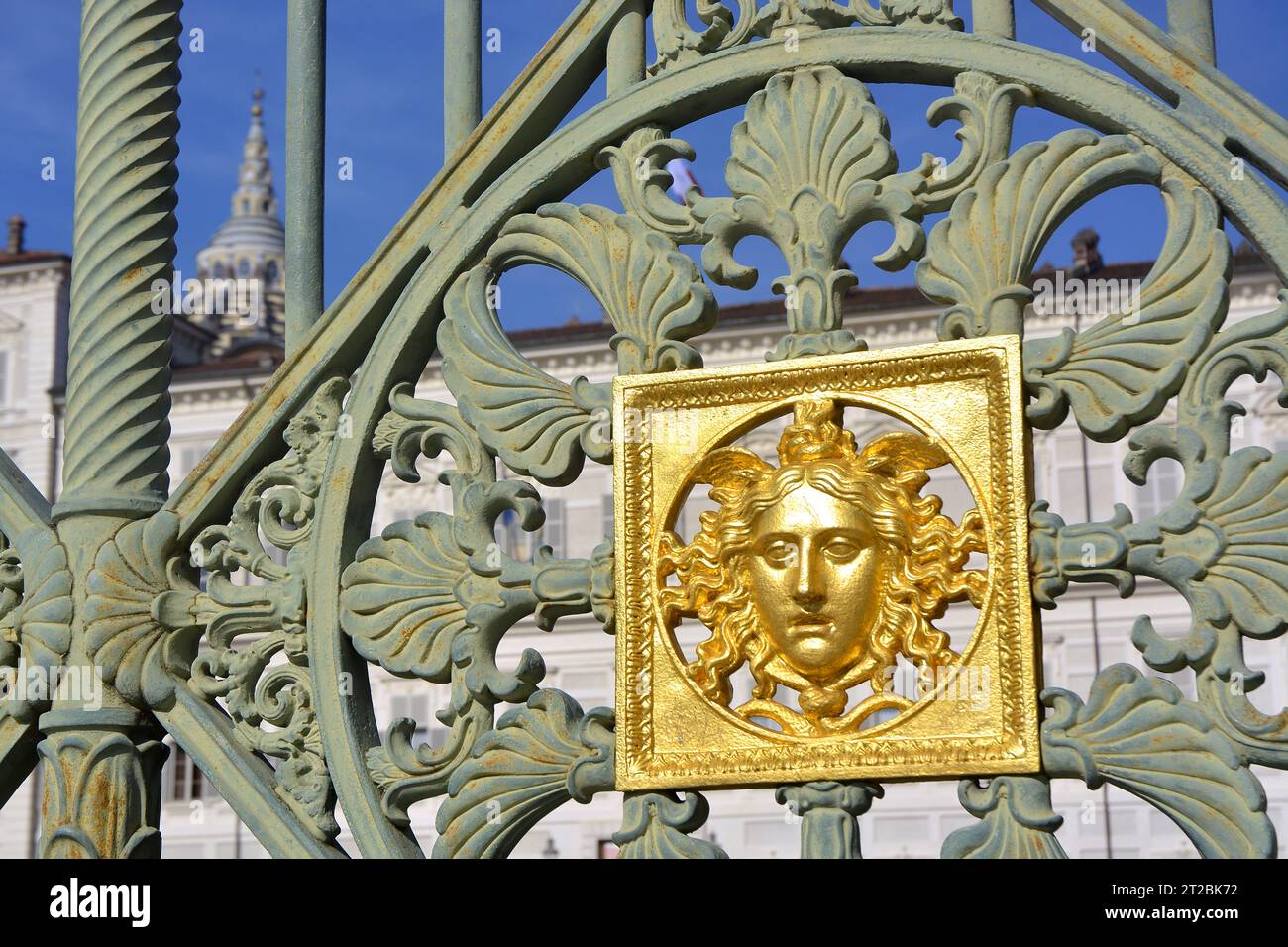 Turin, Piedmont, Italy. 09-30-2023 A detail of the gate of the Royal ...