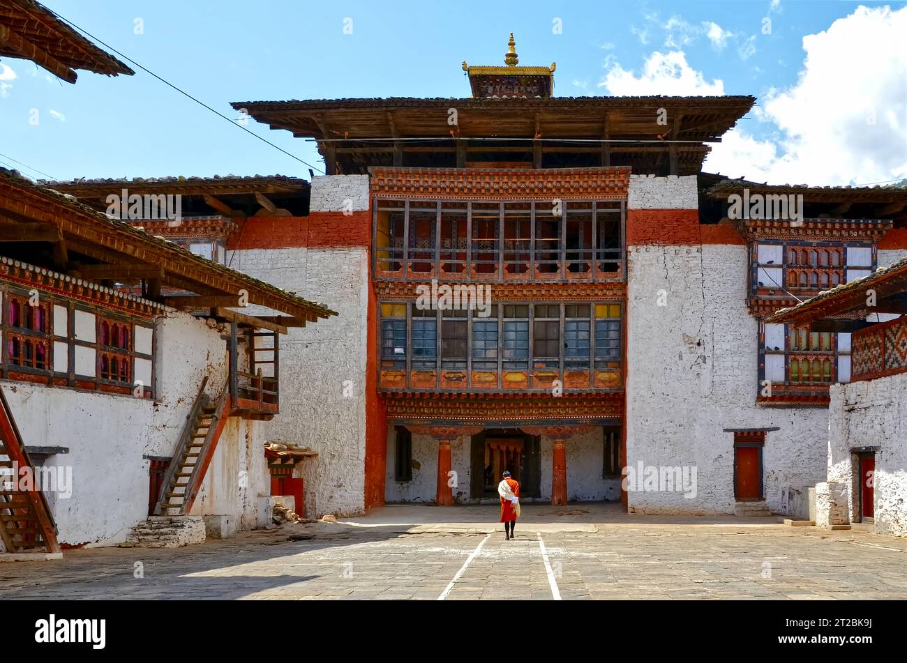 Entrance yard of the beautiful buddhist monastery of Wangdu in Bhutan ...