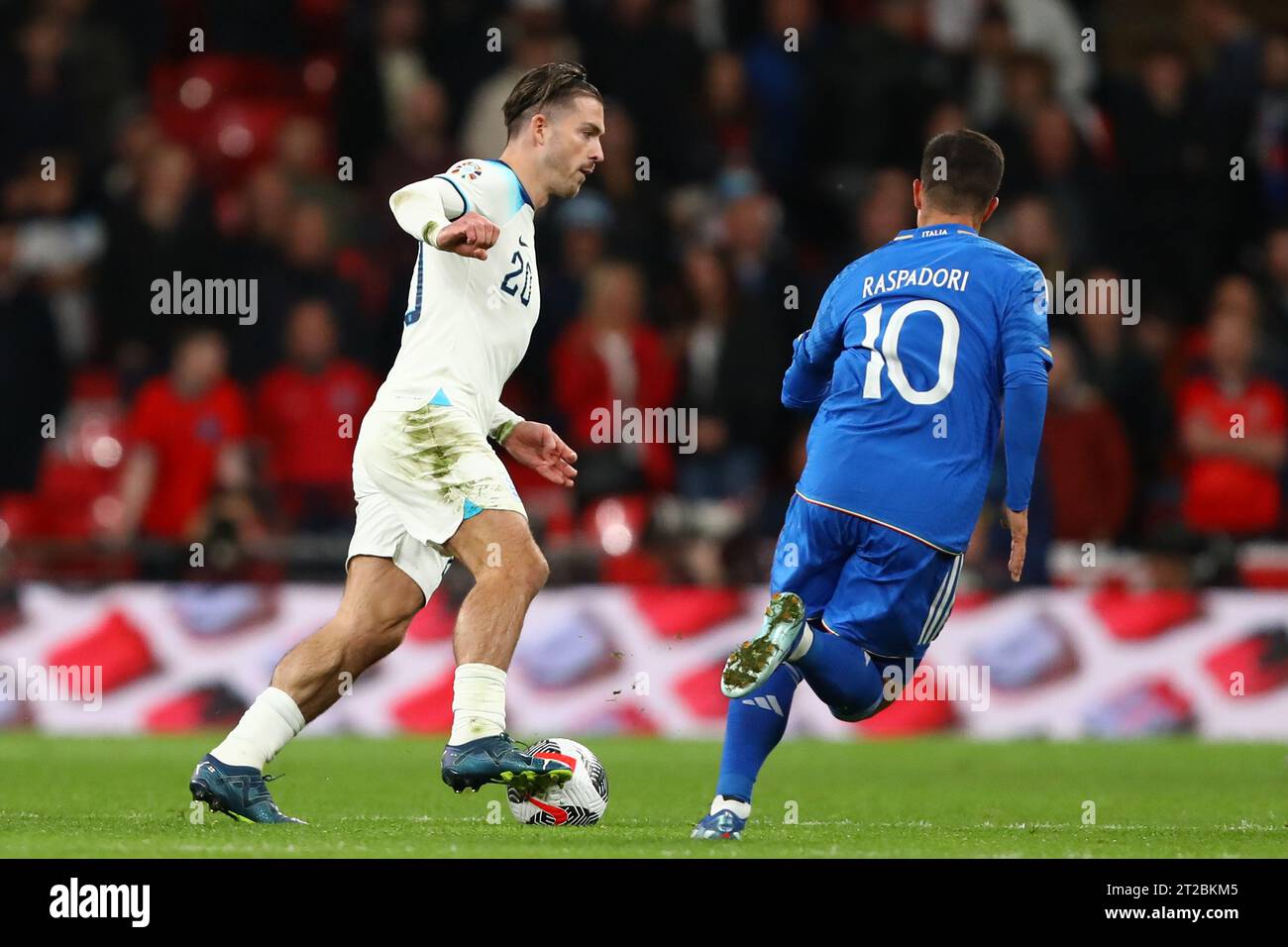 Jack Grealish of England and Giacomo Raspadori of Italy - England v ...