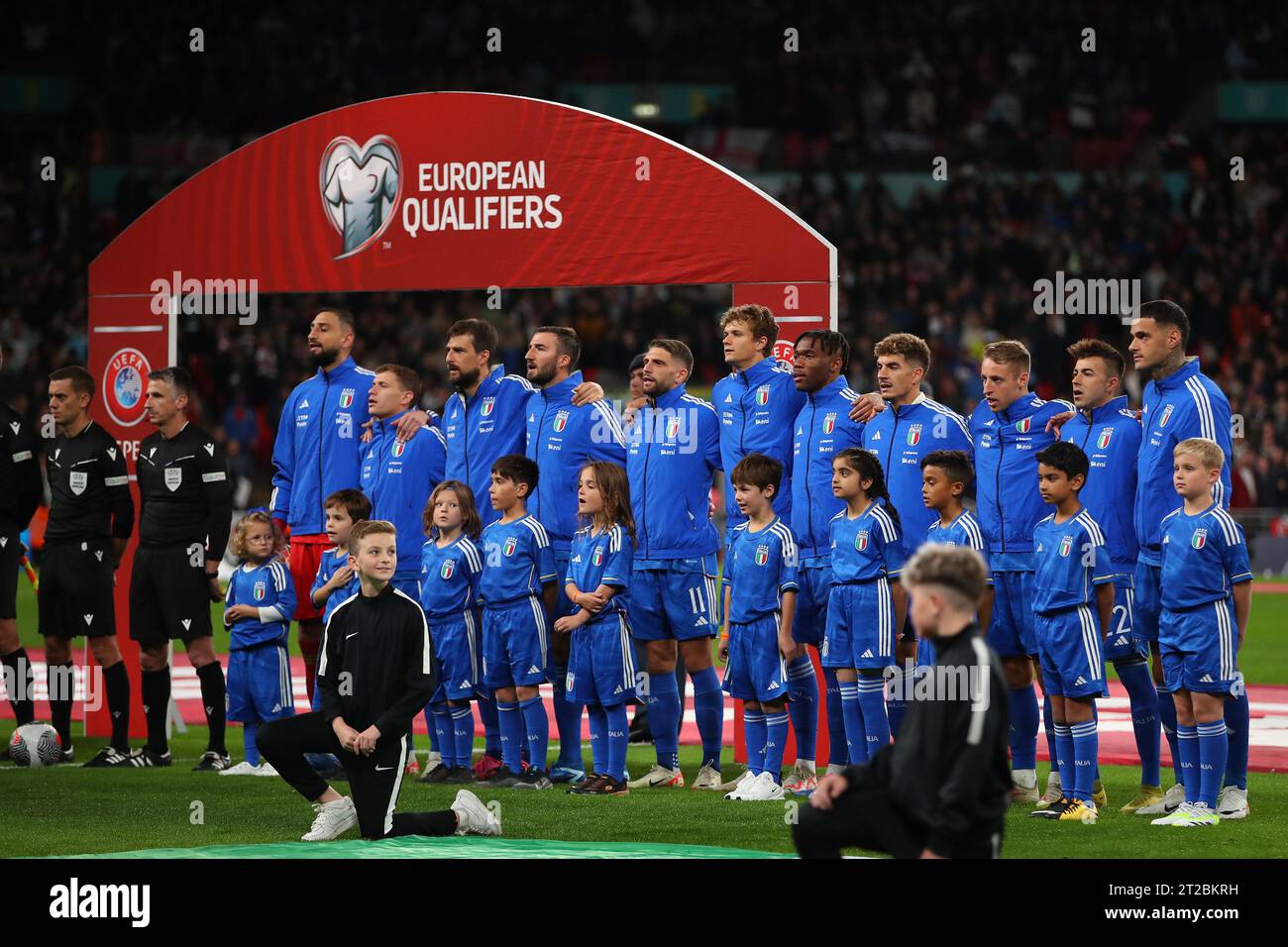 Italian players line up ahead of the match - England v Italy, UEFA EURO ...