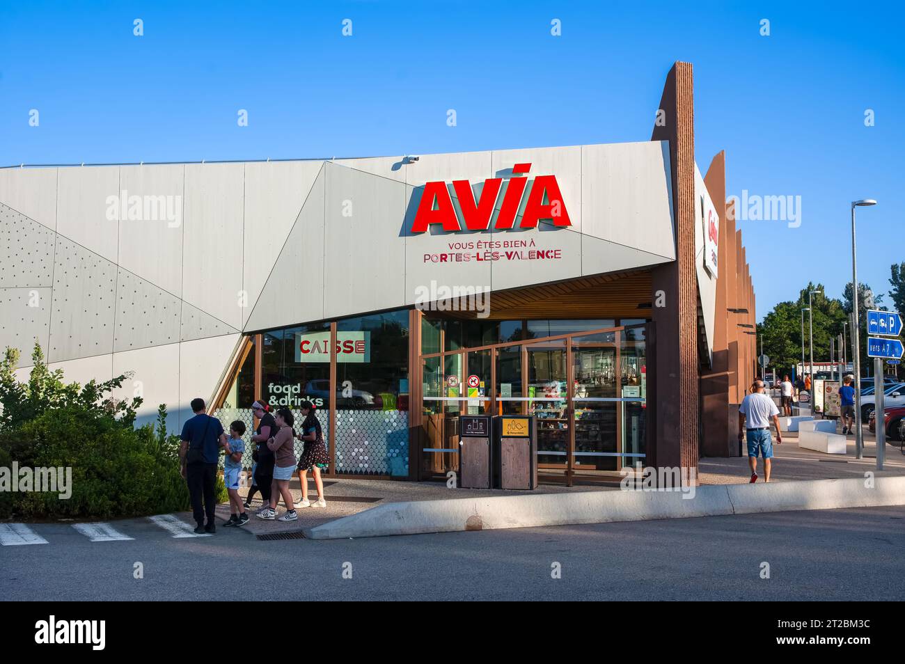 Valence, France - July 30, 2023: Service area and AVIA gas station Aire ...