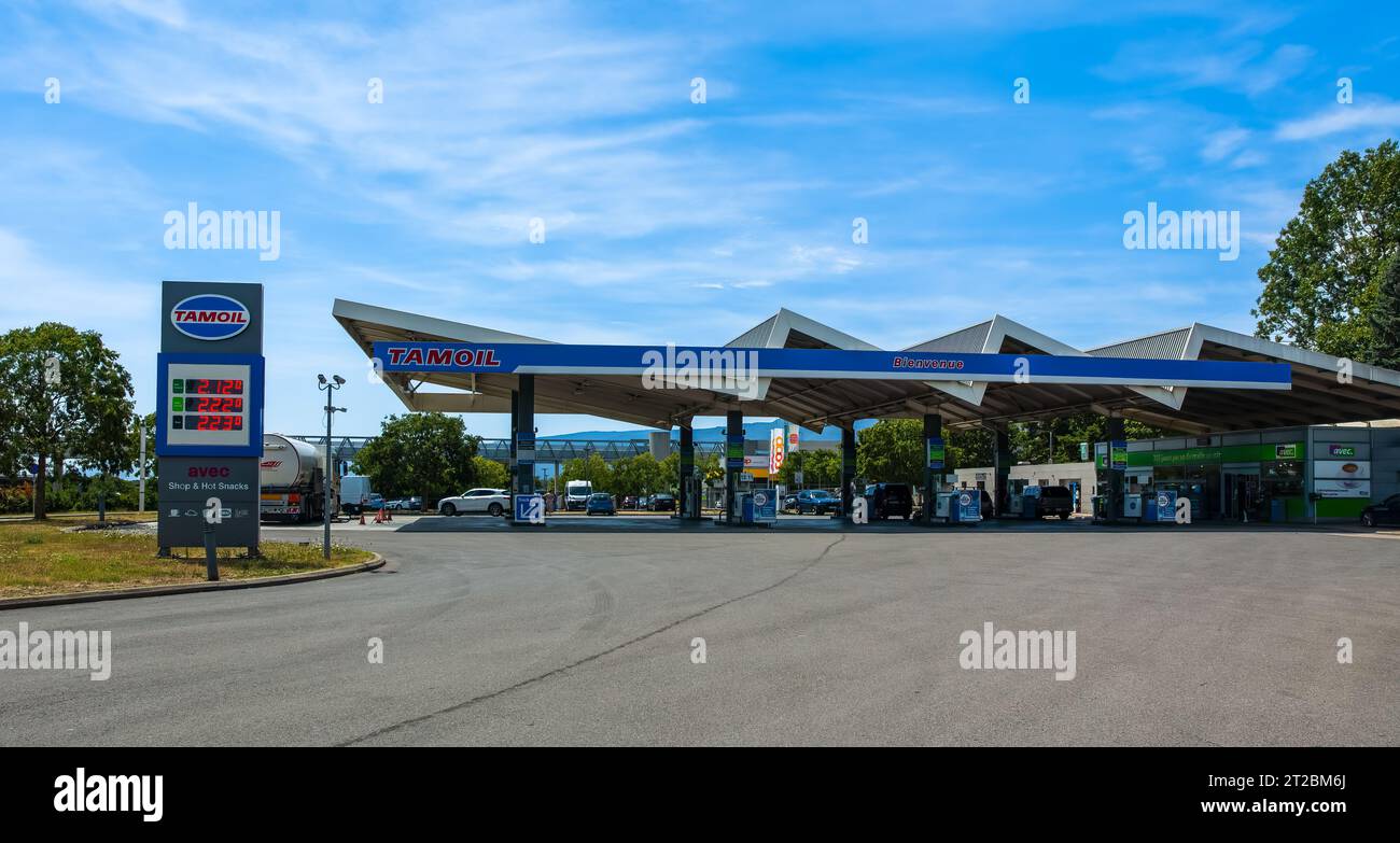 Gilly, Switzerland - July 30, 2023: Service area La Cote with gas ...