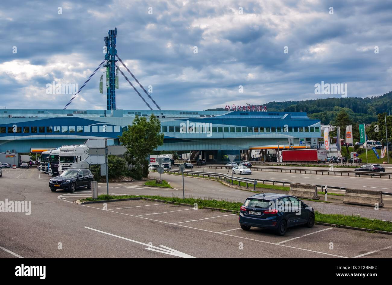 Wurenlos, Switzerland - July 30, 2023: Service area Wurenlos with shell ...