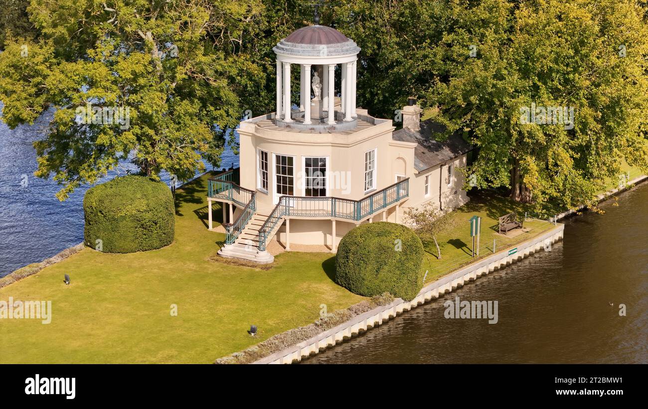 An aerial shot of the Temple Island in Henley-on-Thames by the River ...