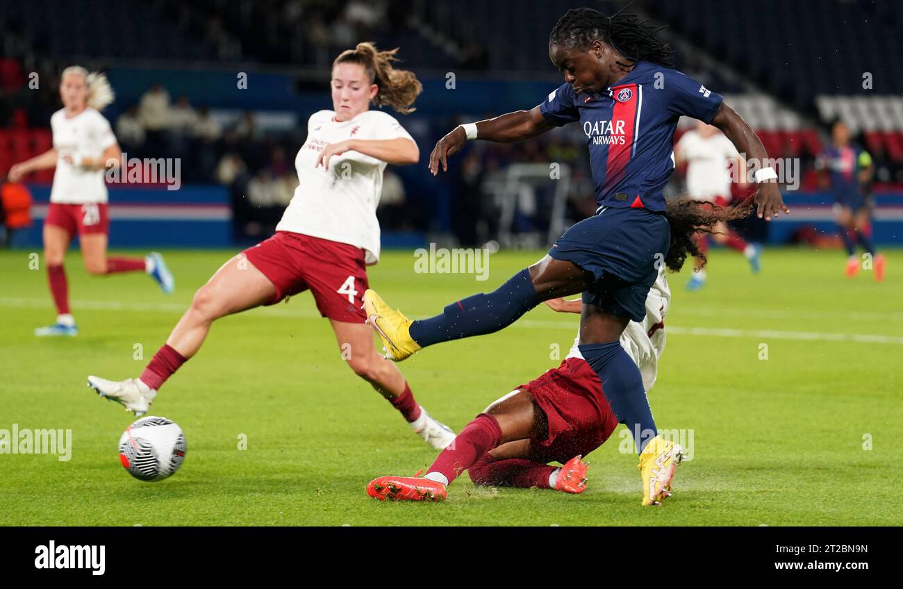 Paris Saint-Germain's Tabitha Chawinga shoots at goal which rebounds ...