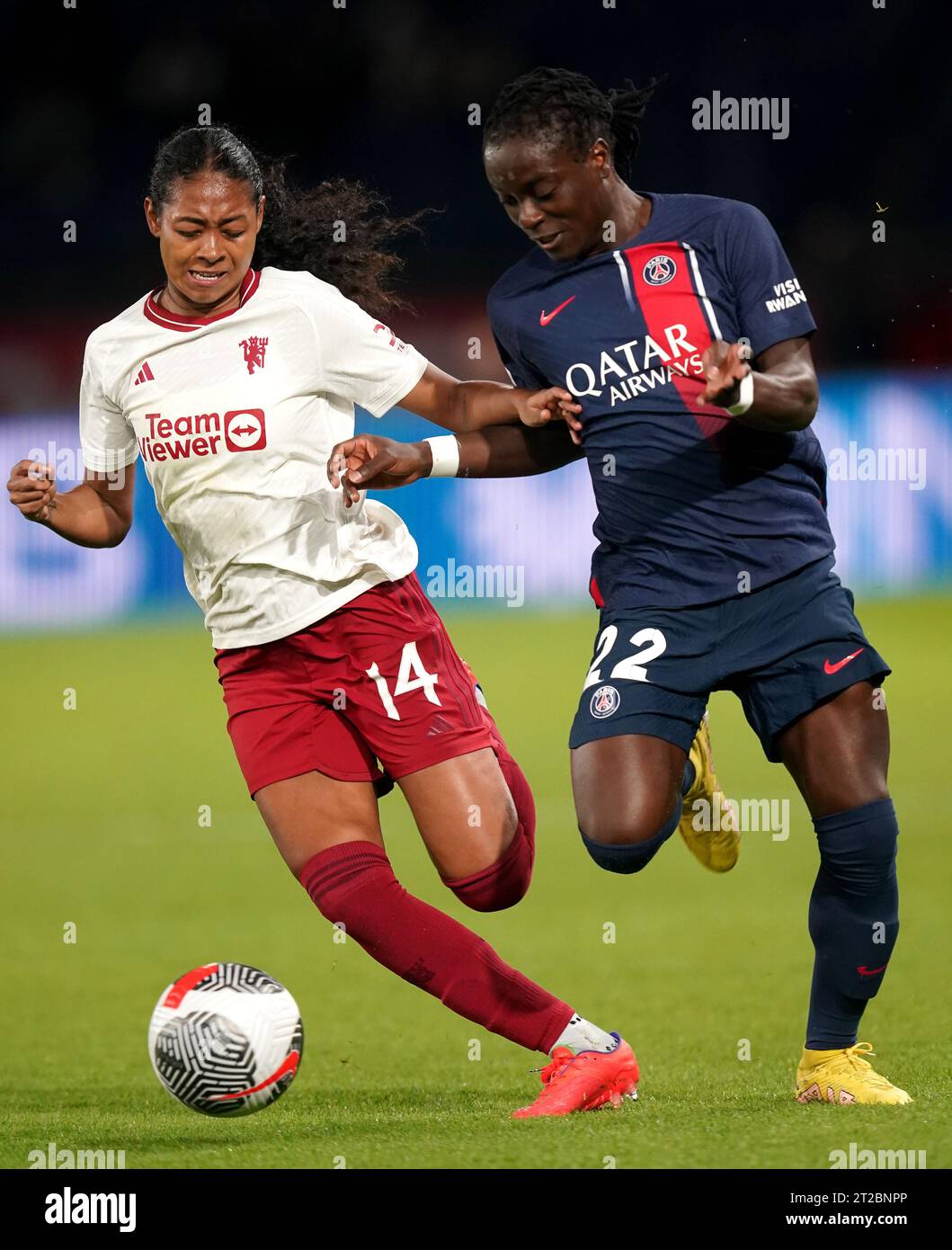 Manchester United's Jayde Riviere (left) and Paris Saint-Germain's ...