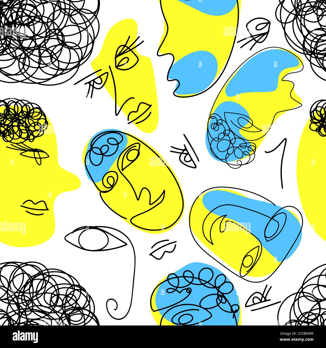 Trendy seamless pattern head and brain people. hand drawing. Not AI ...