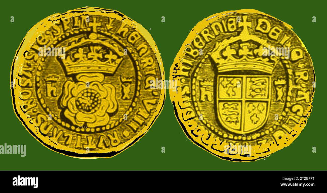 A British gold Crown of Henry VIII (1462) also known as a Rose Crown or ...