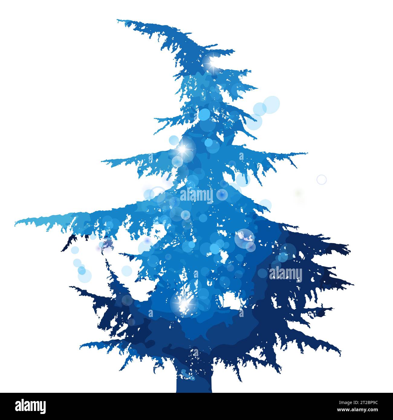 Christmas card with Magic Tree blue color. hand drawing. Not AI ...