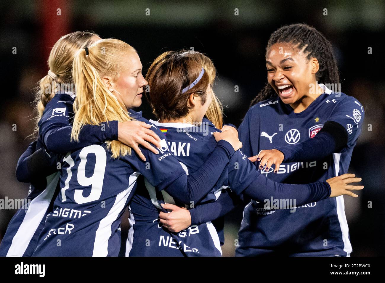 231018 Isabella Bryld Obaze and Mai Kadowaki of Rosengård celebrate the ...