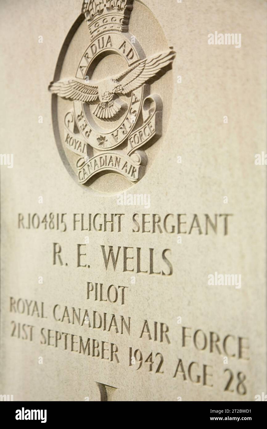 Gravestone of RCAF Flight Sergeant R E Wells, killed in World War Two, at St Patrick's Church ...