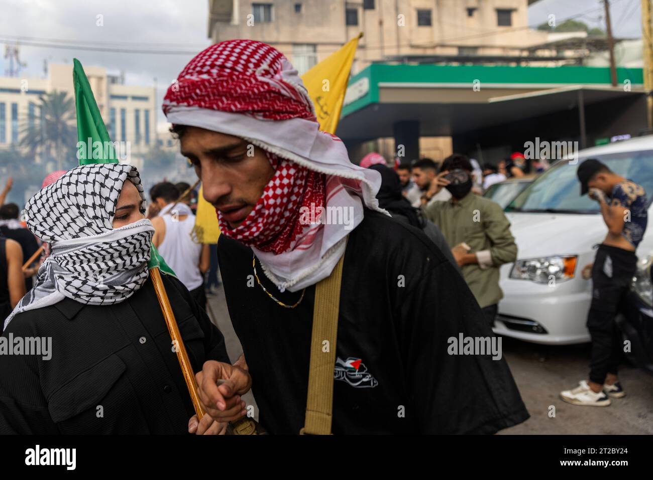Demonstrators carrying lebanese flags hi-res stock photography and ...