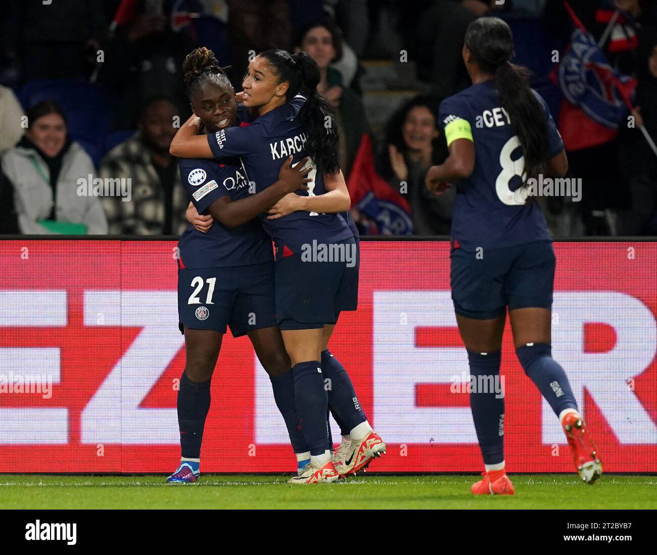 Paris Saint-Germain's Sandy Baltimore (left) celebrates with Sakina ...