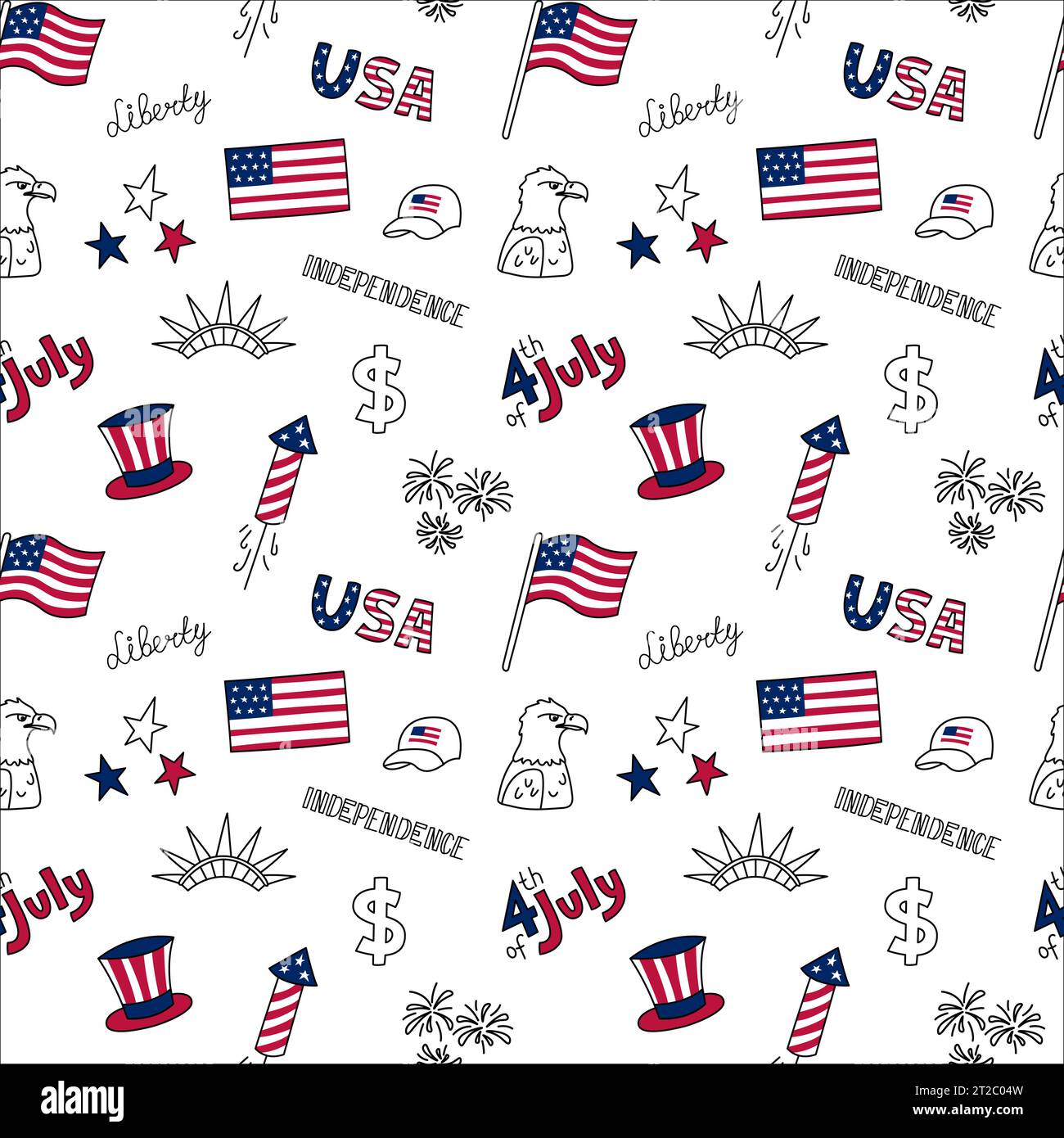 USA doodle elements seamless pattern. Vector 4th of July background ...