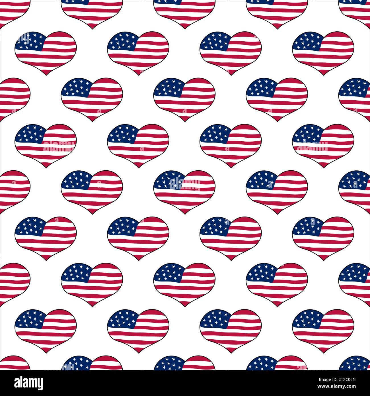 American flags seamless pattern. Vector background with doodle heart US ...
