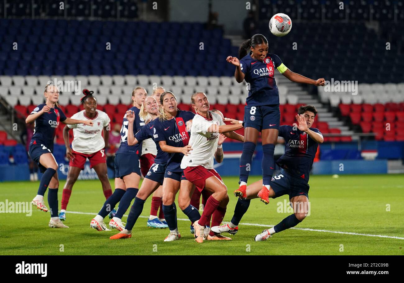Paris Saint-Germain's Grace Geyoro heads clear during the UEFA Women's ...