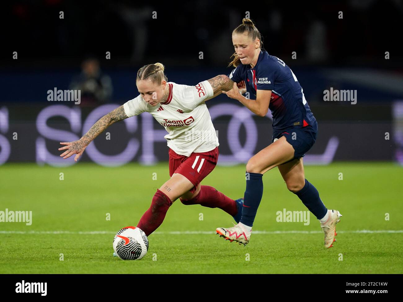 Manchester United's Leah Galton (left) and Paris Saint-Germain's Jade ...